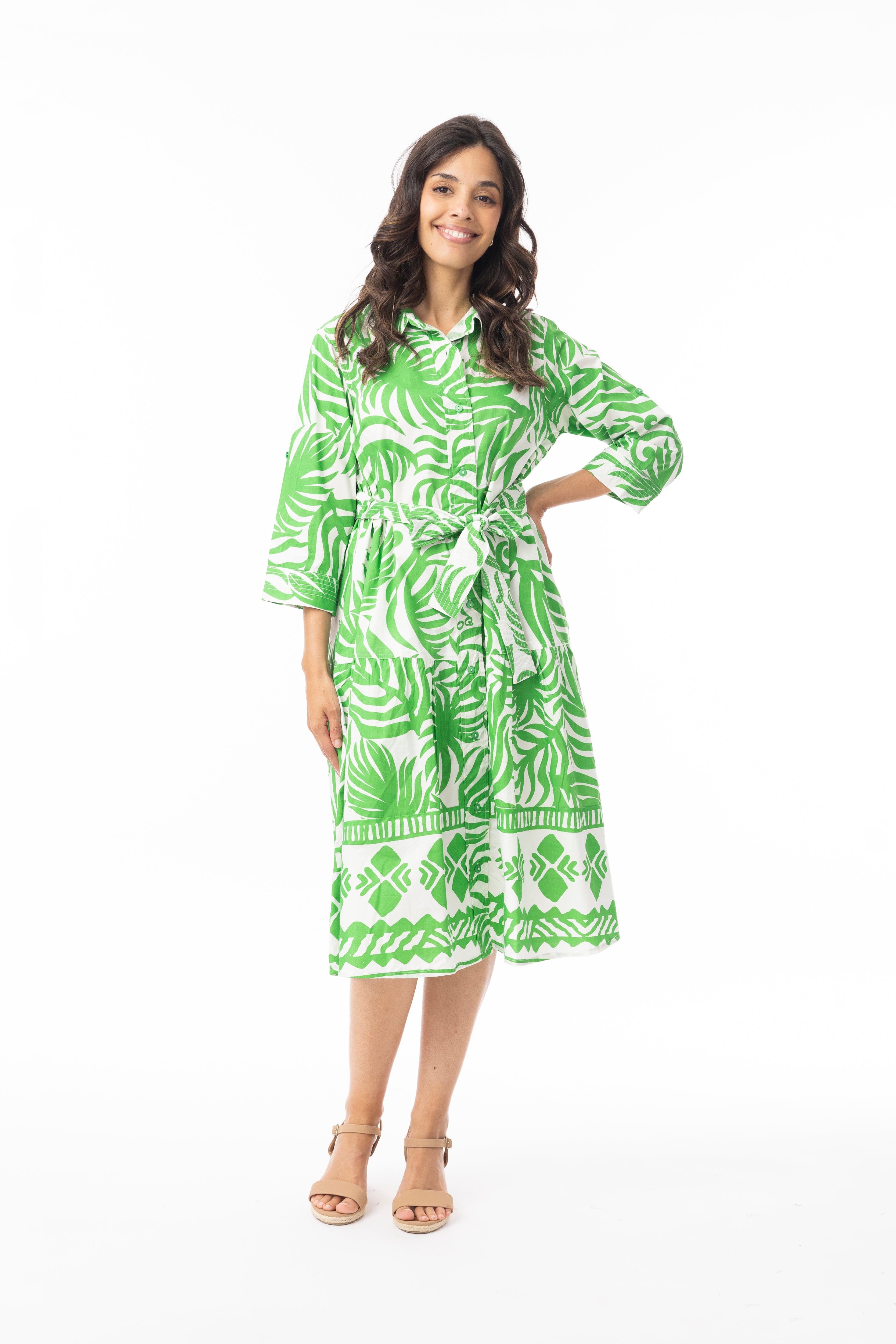 Orientique Womens Suriname Green Dress Shirt 3/4 Sleeve – Hannas