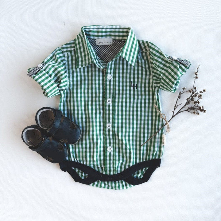 Love Henry Baby Boys Dress Shirt Romper - Bright Green Check – Hannas