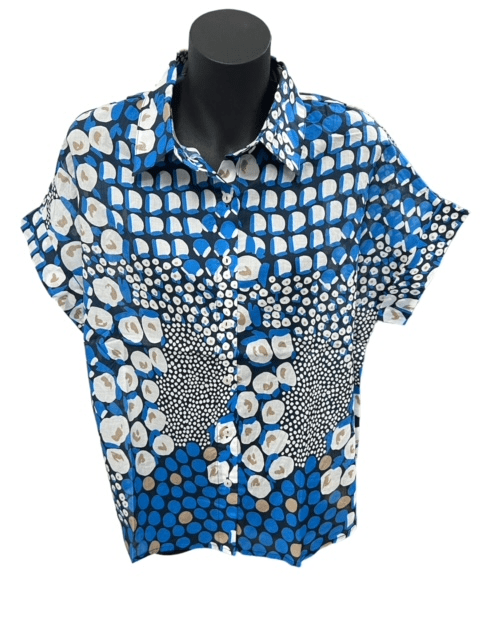 Jillian Womens Lapis Print Short Sleeve Shirt – Hannas