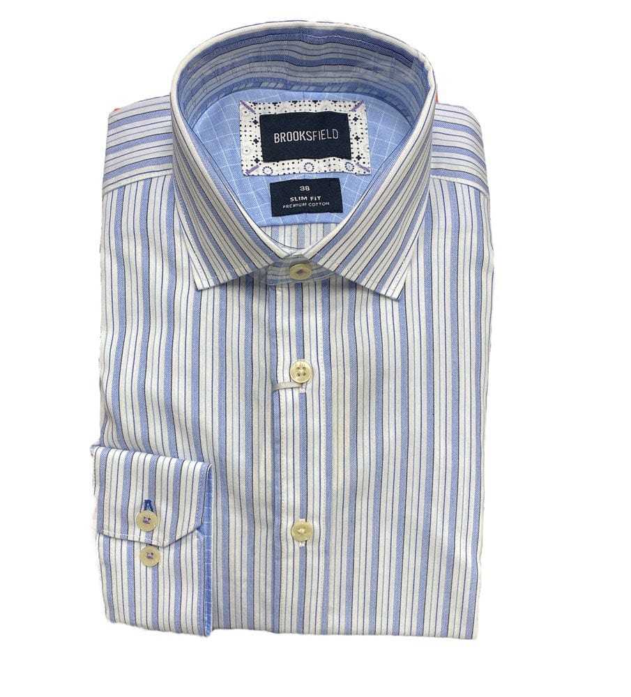 Brooksfield Mens Slim Fit Premium Cotton Print Shirt - Blue - Bigger S ...